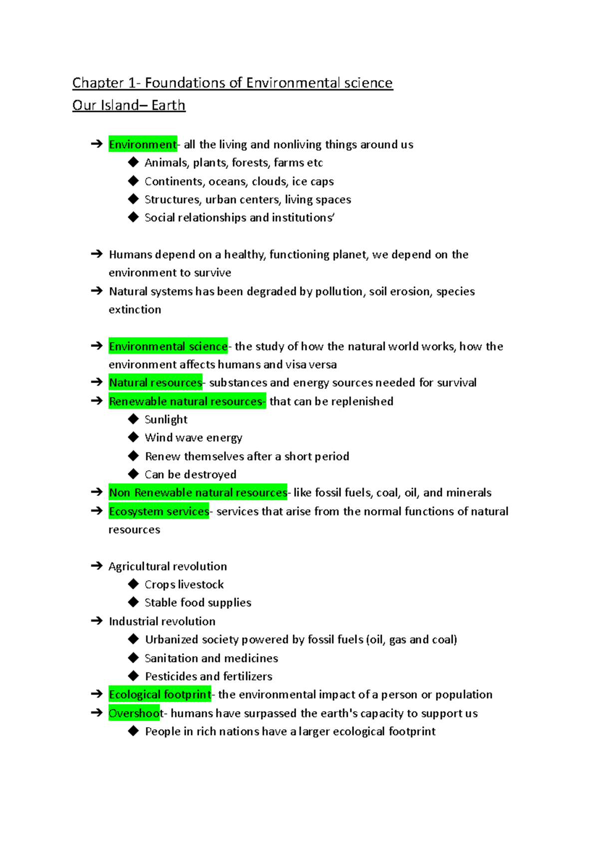 Chapter 1- Foundations of Environmental Science (ENVS 101) - Studocu