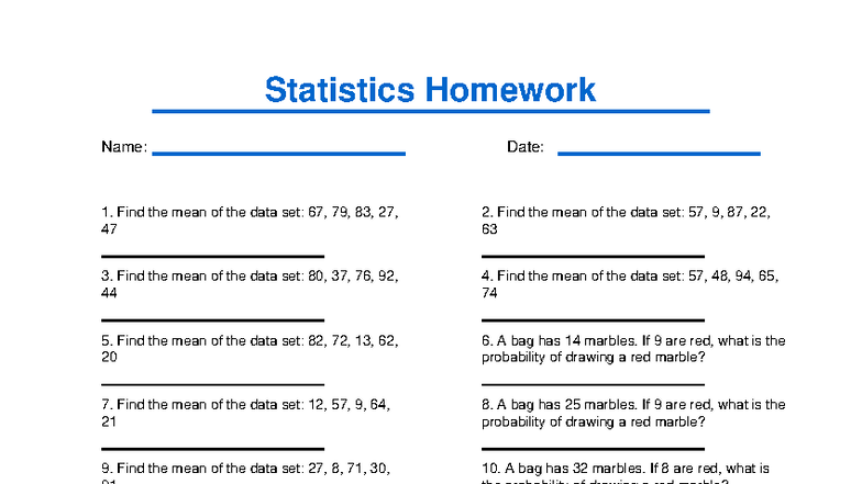 Statistics Homework 2: Mean & Probability Problems - Studocu