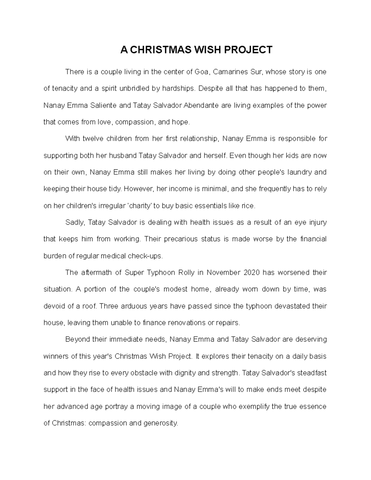 A Christmas WISH Project - A CHRISTMAS WISH PROJECT There is a couple ...
