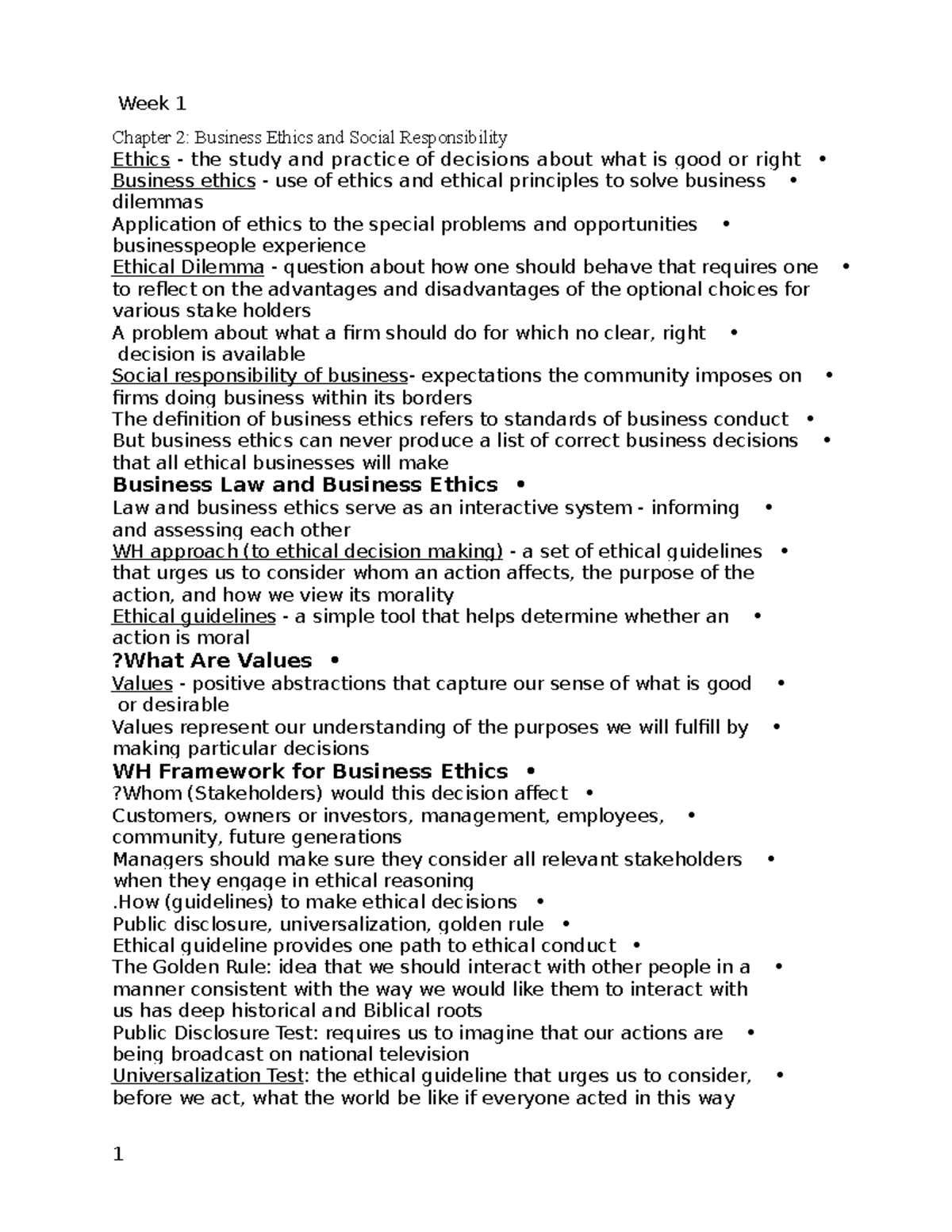 Chapter 2: Business Ethics & Social Responsibility Overview - Studocu