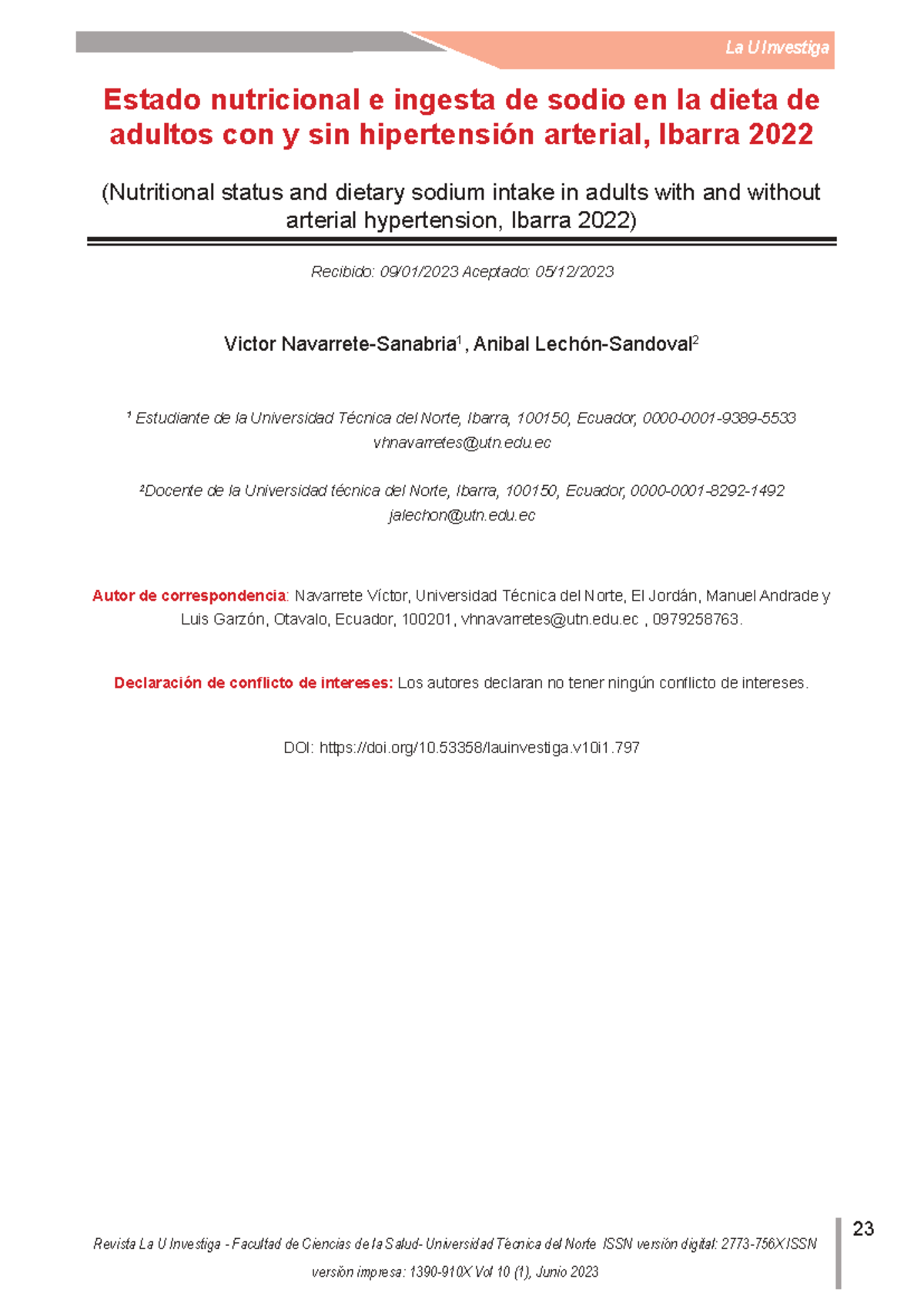 Estado Nutricional e Ingesta de Sodio en Adultos con HTA, Ibarra 2022 ...