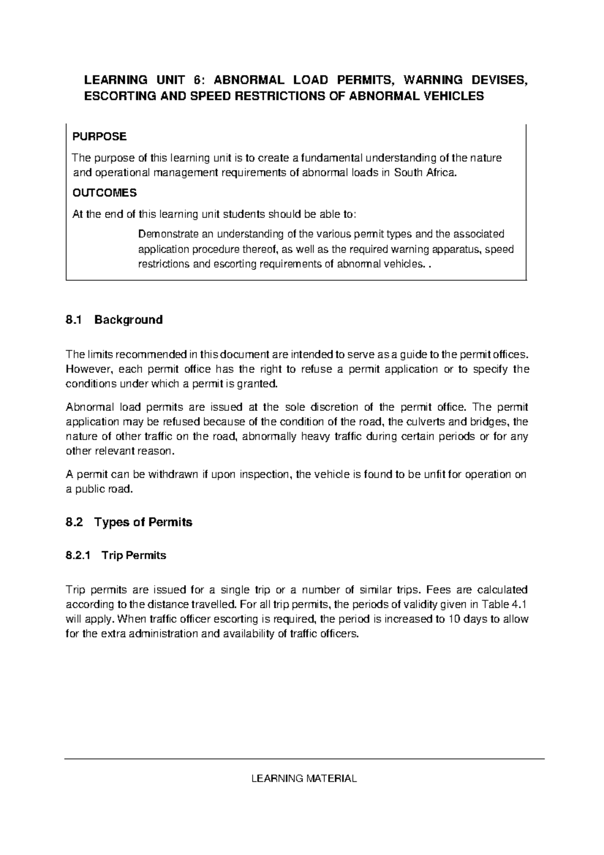 Abnormal LOAD Permits, Warning Devises, Escorting AND Speed ...