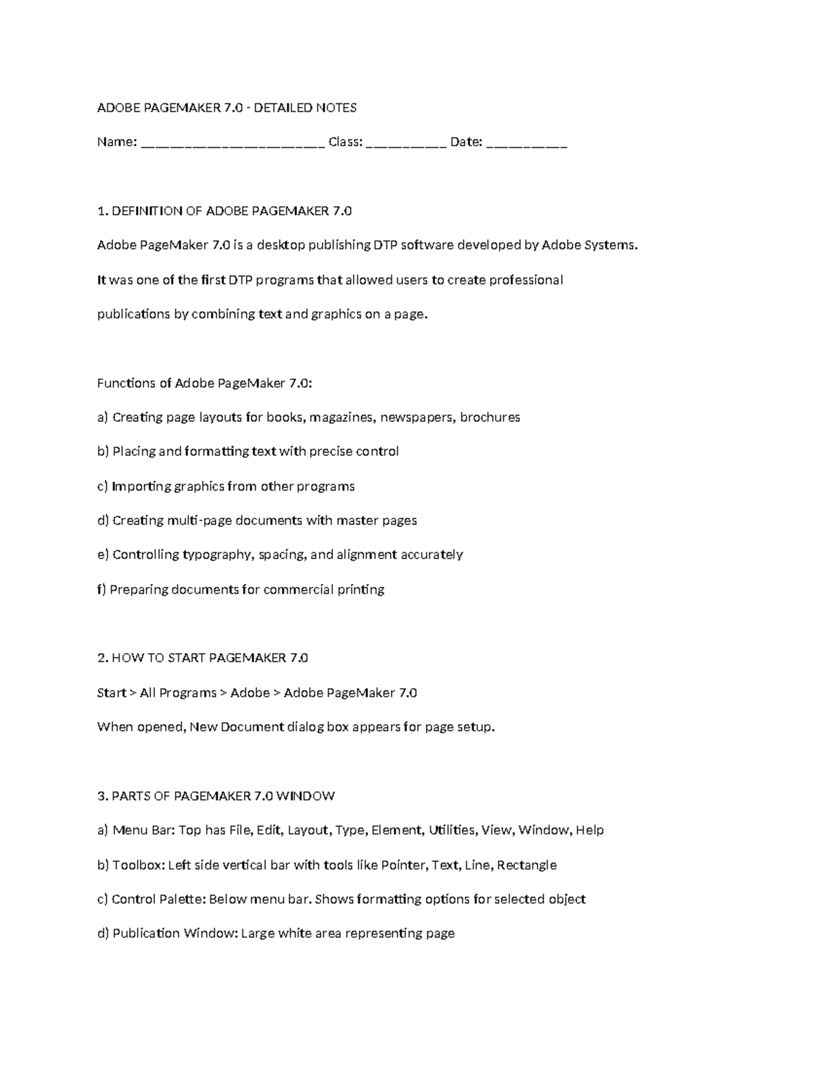 ADOBE PAGEMAKER 7.0 DETAILED NOTES & FUNCTIONS - Studocu