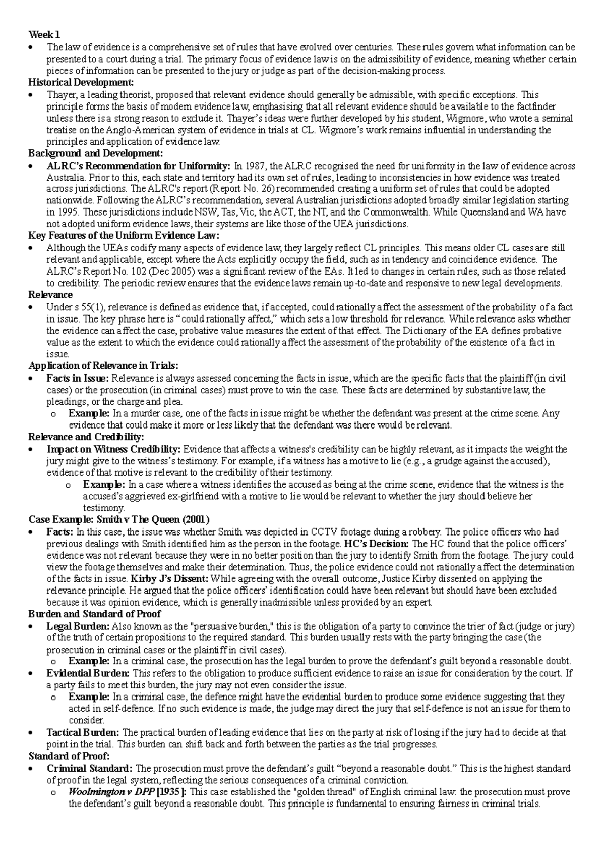 Evidence Law Cheat Sheet: Key Concepts and Case Analysis (LAW123) - Studocu
