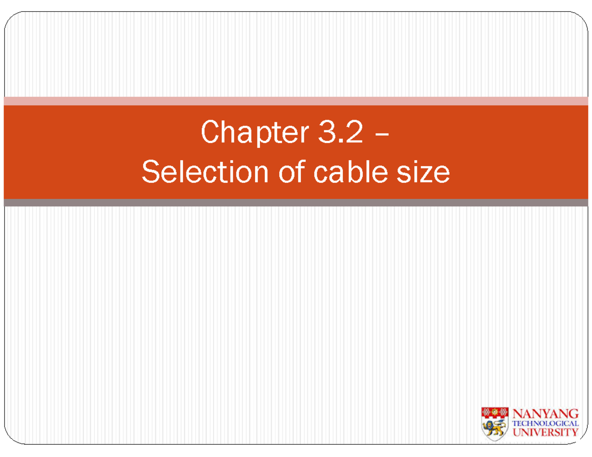 Chapter 3.2: Cable Size Selection and Considerations for Circuits - Studocu