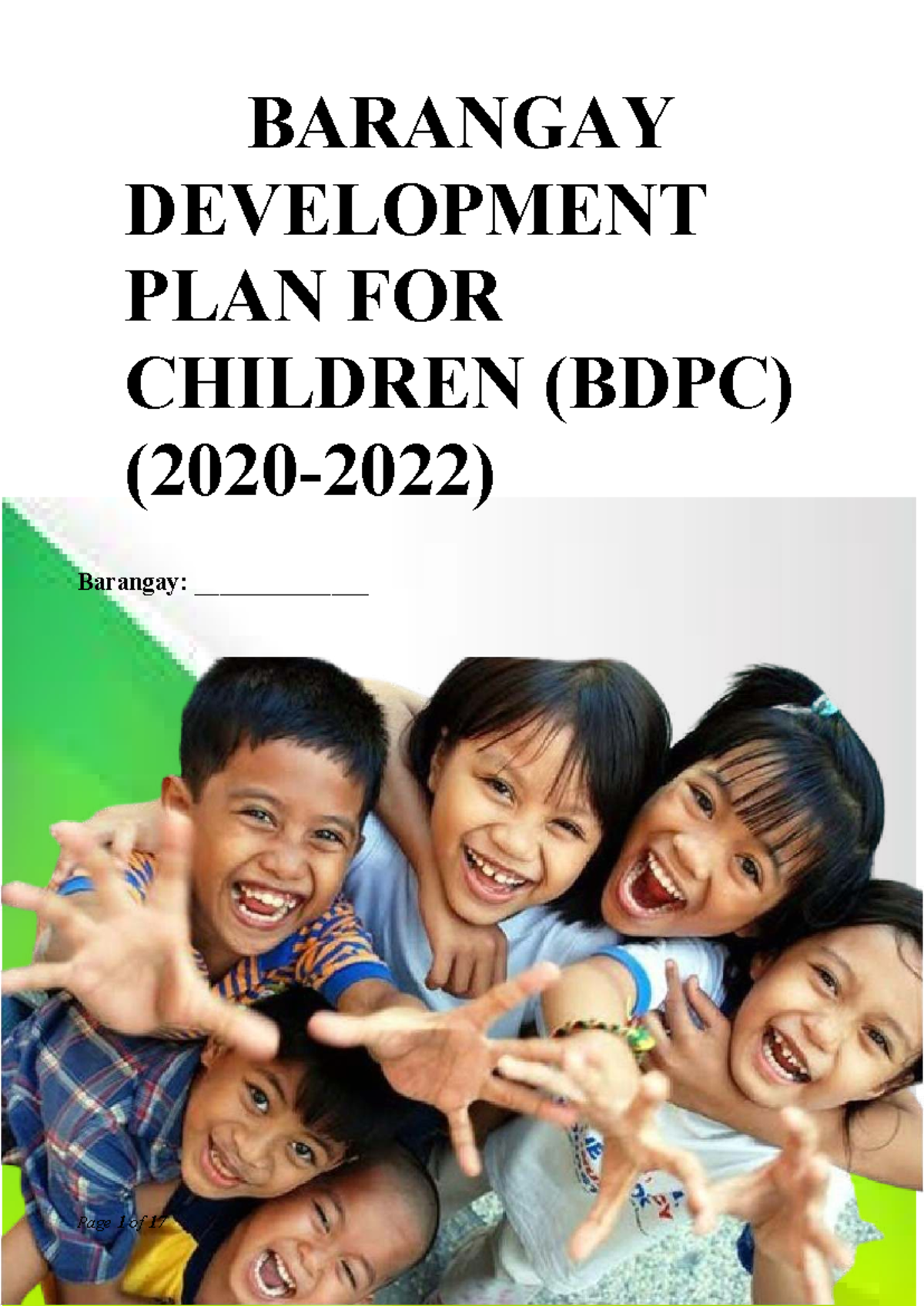 Barangay Development Plan for Children (BDPC) 2020-2022 - Studocu