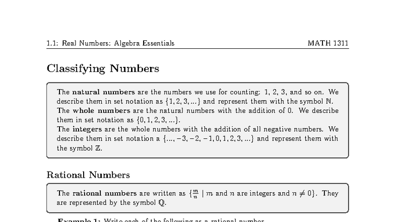 Test 1 Study Notes: Real Numbers & Functions MATH 1311 - Studocu