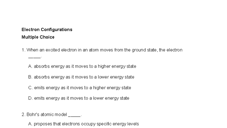 AP Chemistry: Electron Configurations MCQ Practice - Studocu
