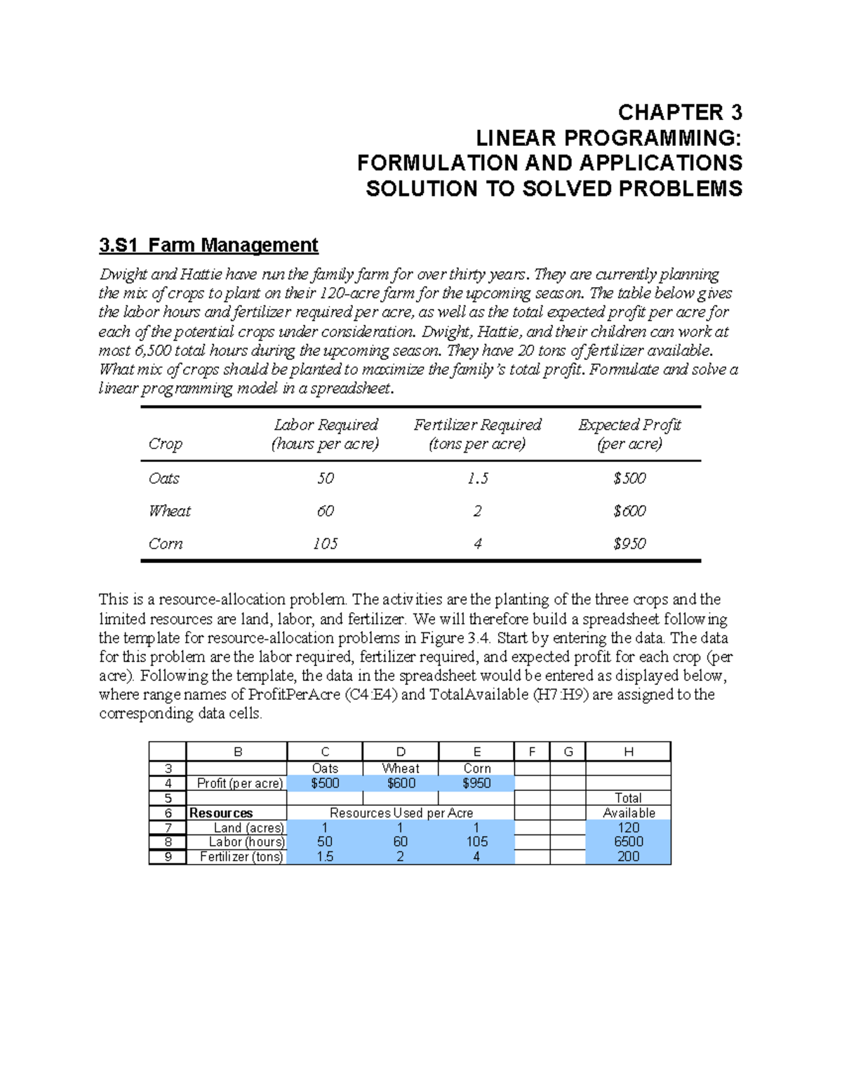 CHAPTER 3 LINEAR PROGRAMMING: FARM MANAGEMENT AND DIET PROBLEMS SOLUTIONS - Studocu