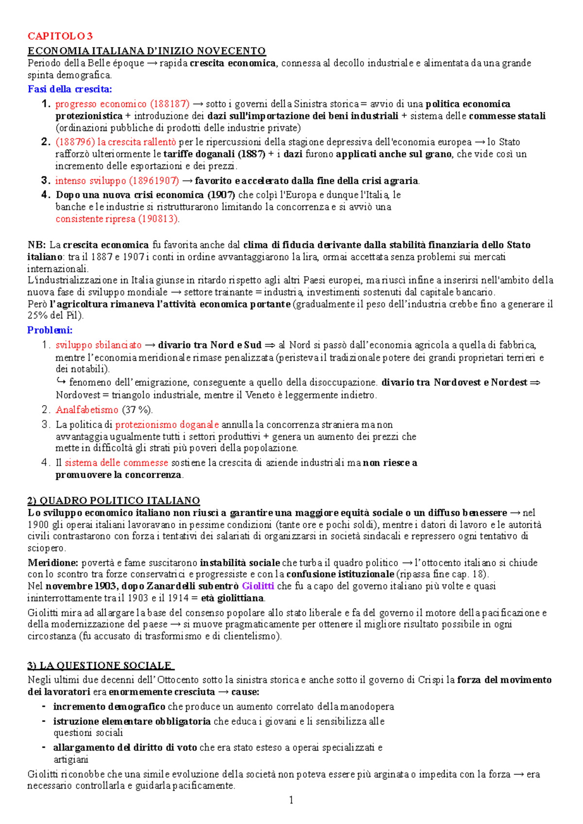 Storia cap 3 giolitti - riassunto libro - CAPITOLO 3 ECONOMIA ITALIANA ...