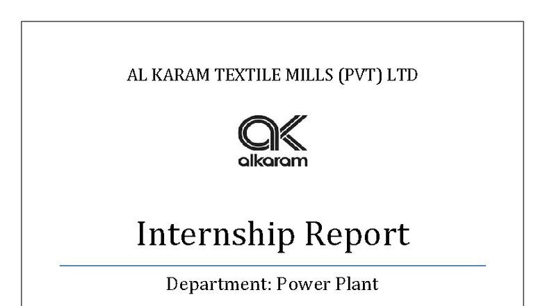 AL KARAM TEXTILE MILLS (PVT) LTD Internship Report - Power Plant ...
