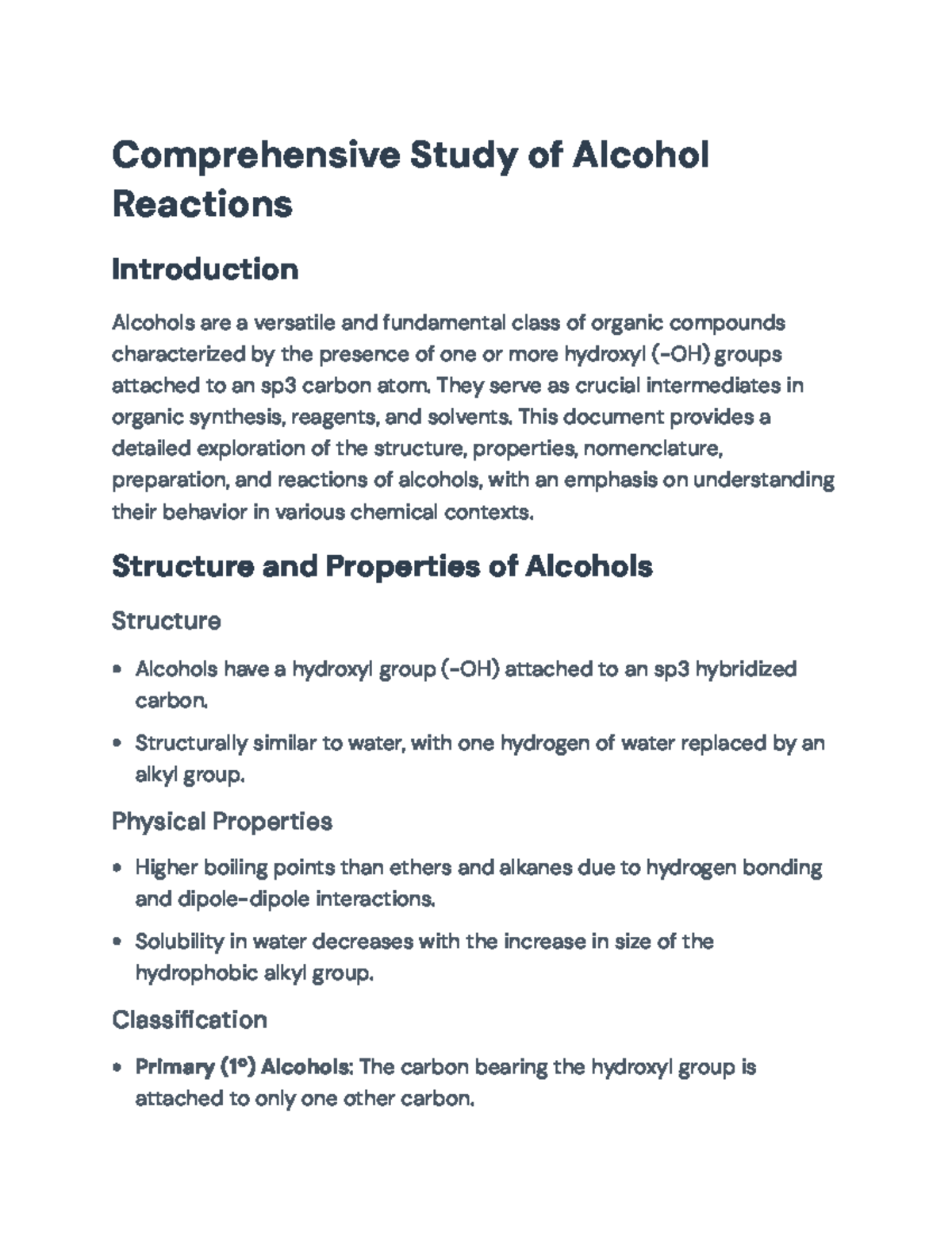Comprehensive Overview of Alcohols: Structures, Properties, and ...