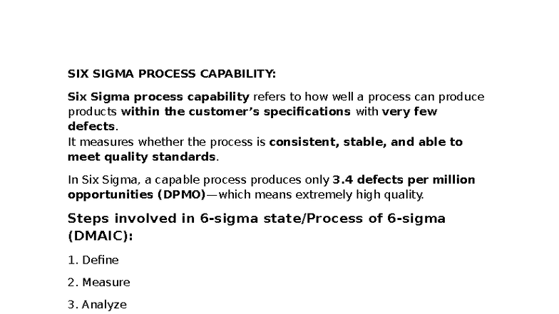 SIX Sigma Process Capability - SIX SIGMA PROCESS CAPABILITY: Six Sigma ...