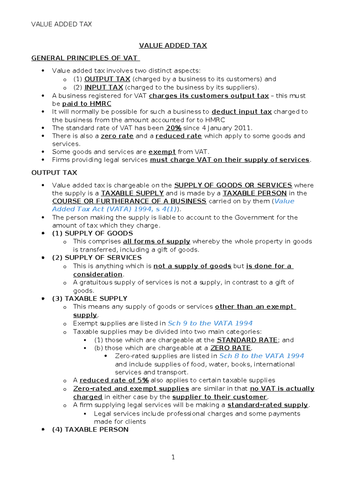 VALUE ADDED TAX (VAT) GENERAL PRINCIPLES AND TREATMENT - Studocu