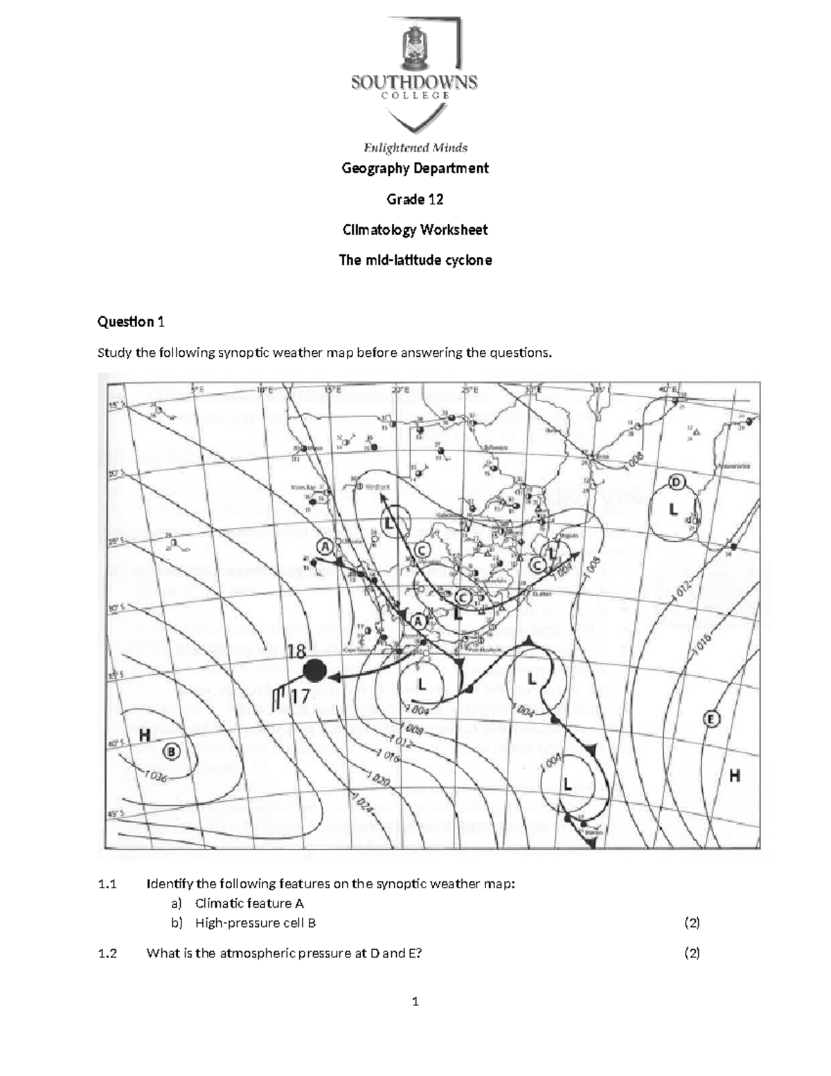 Geography 12 Mid-latitude Climatology Class Test Worksheet - Studocu