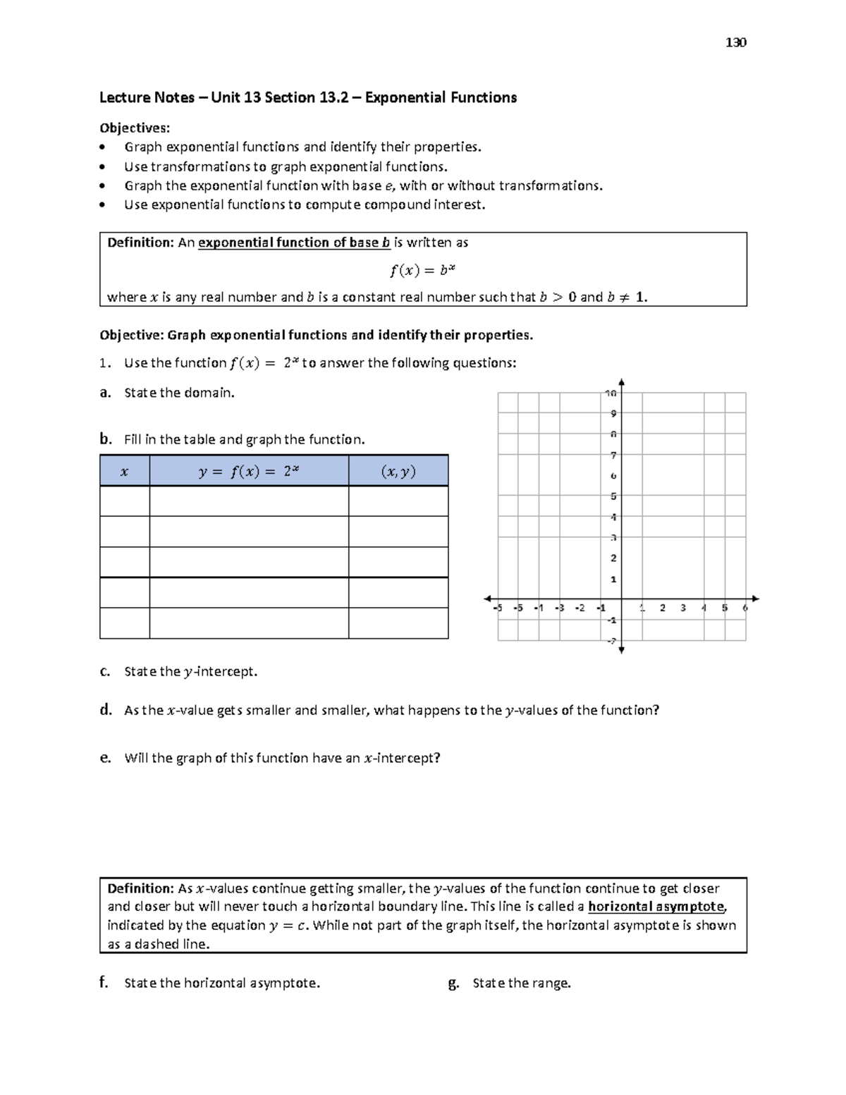Lecture Notes – Unit 13 Section 13.2 – Exponential Functions - Studocu