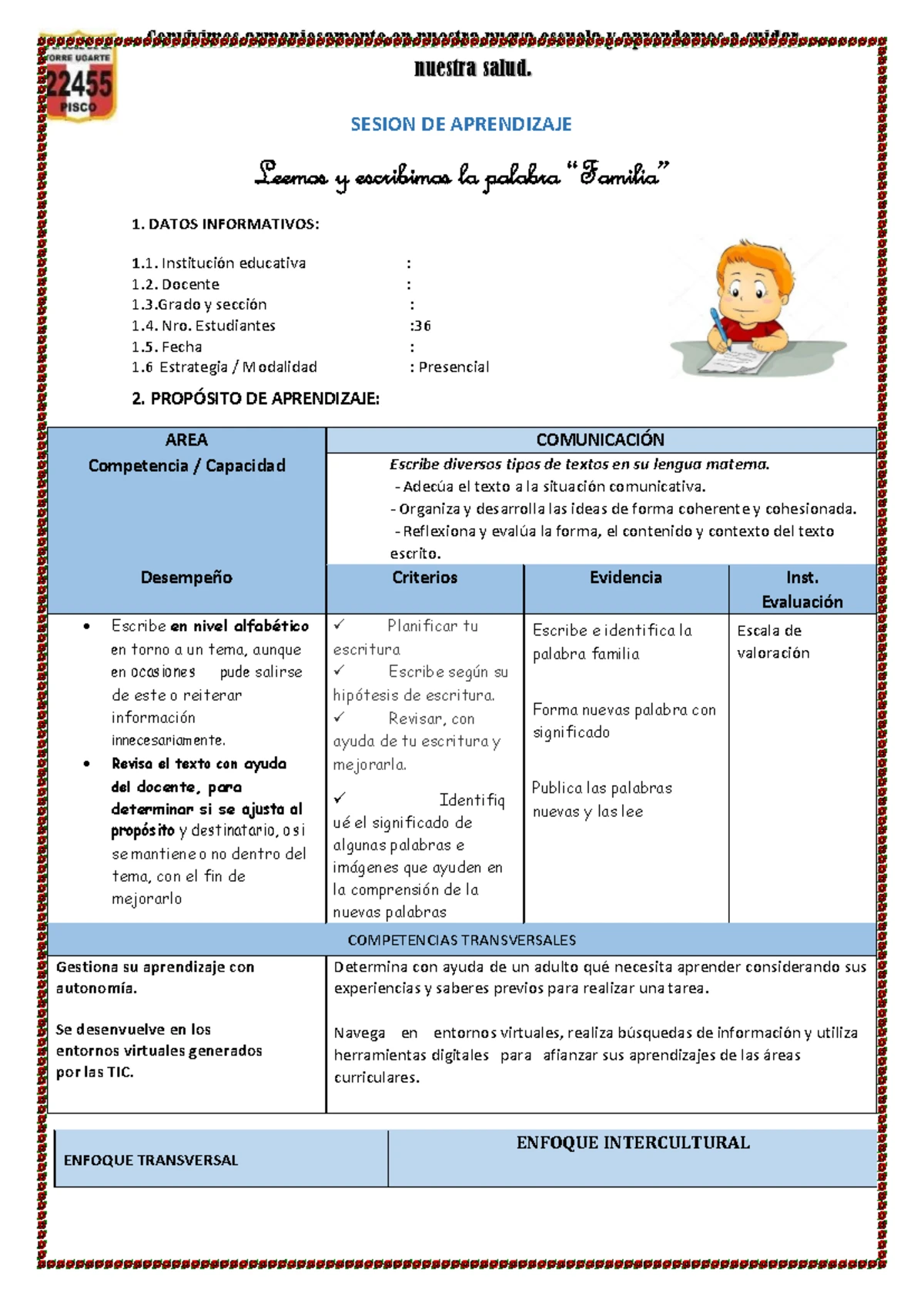 Sesion De Aprendizaje Sobre La Familia