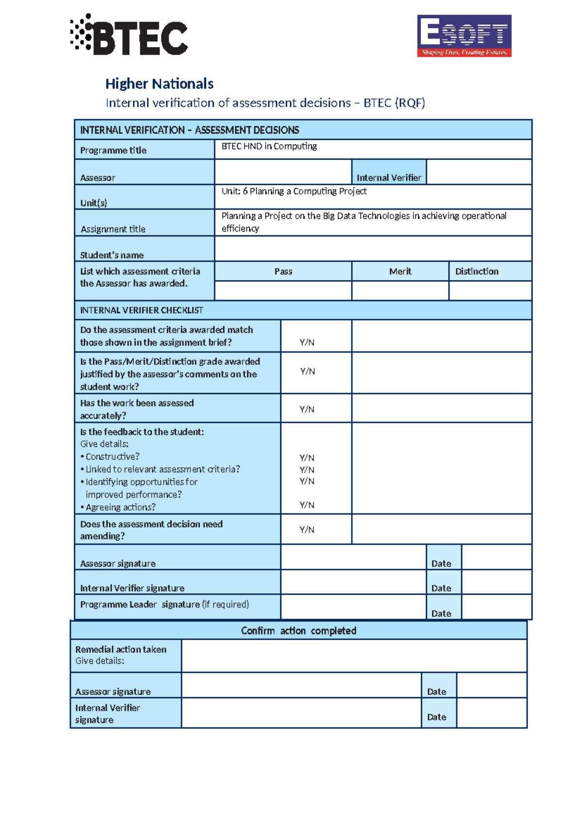 Unit 6 - BTEC HND Computing - Planning Big Data Project for Efficiency ...