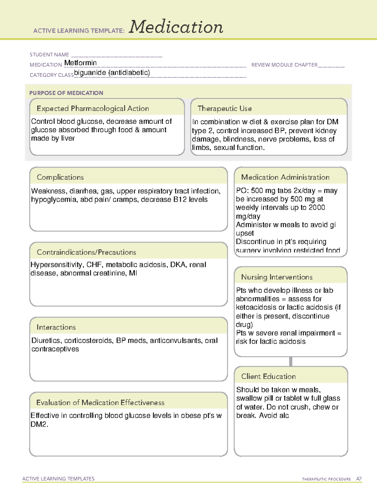 Metformin - ACTIVE LEARNING TEMPLATES THERAPEUTIC PROCEDURE A ...
