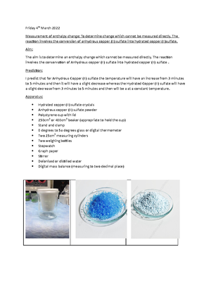 AQA Chemistry Practical 7b Method, Variables and risk assessment - Investigating how change in ...