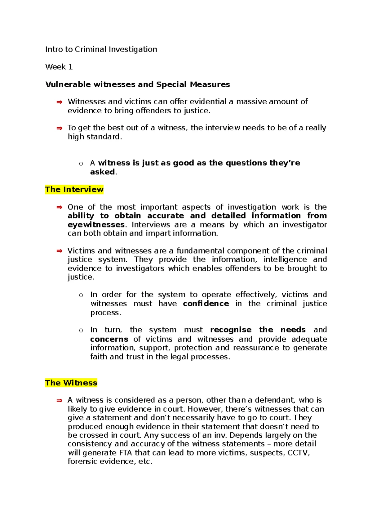 Witness Statement ITCI Lecture Notes - 5 PART STRUCTURE OF WITNESS ...