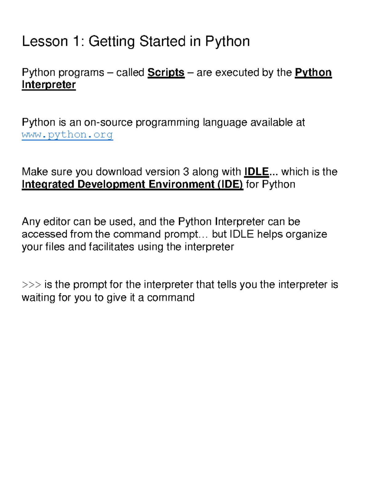Lesson 1: Intro to Python Programming Concepts (CS101) - Studocu