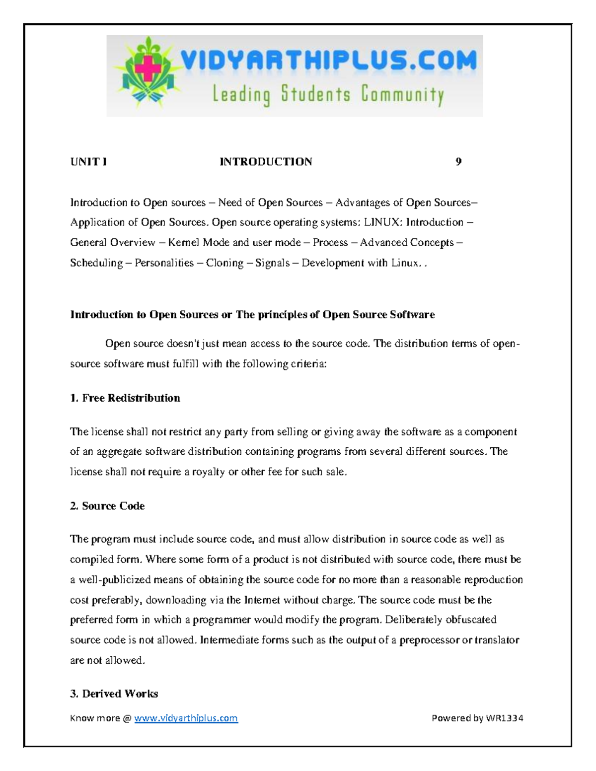 Open Source Systems Unit I Introduction 9 Introduction To Open Sources Need Of Open Sources