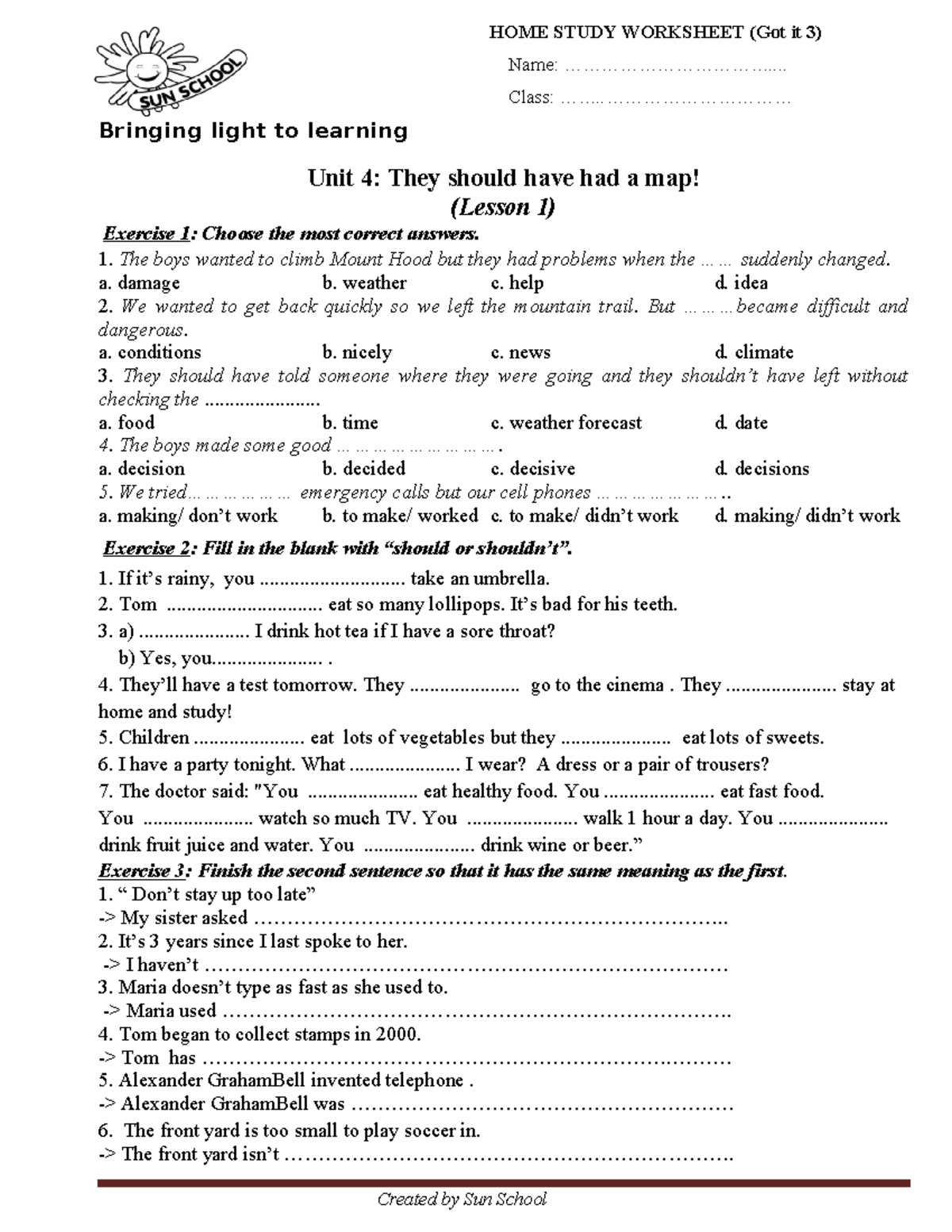Got 3 - Unit 4: They Should Have Had a Map! (Lesson Exercises) - Studocu