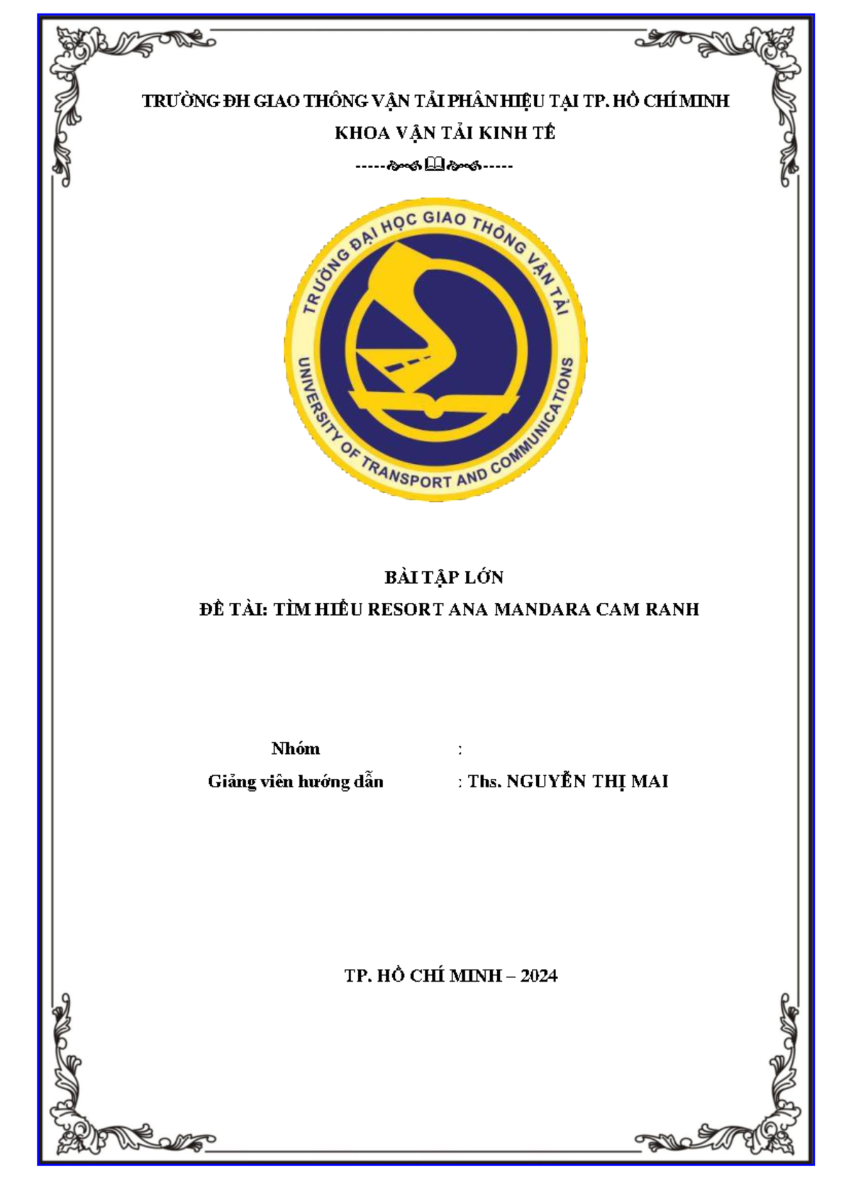 Bài Tập Lớn Môn QTKH-DL: Nghiên Cứu Resort Ana Mandara Cam Ranh - Studocu