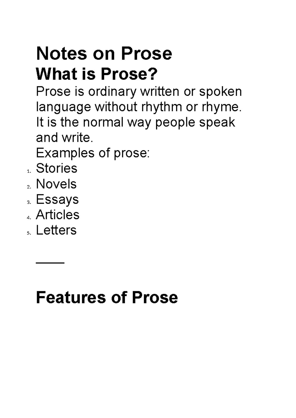 Prose Overview: Key Features, Types, and Writing Tips - Studocu