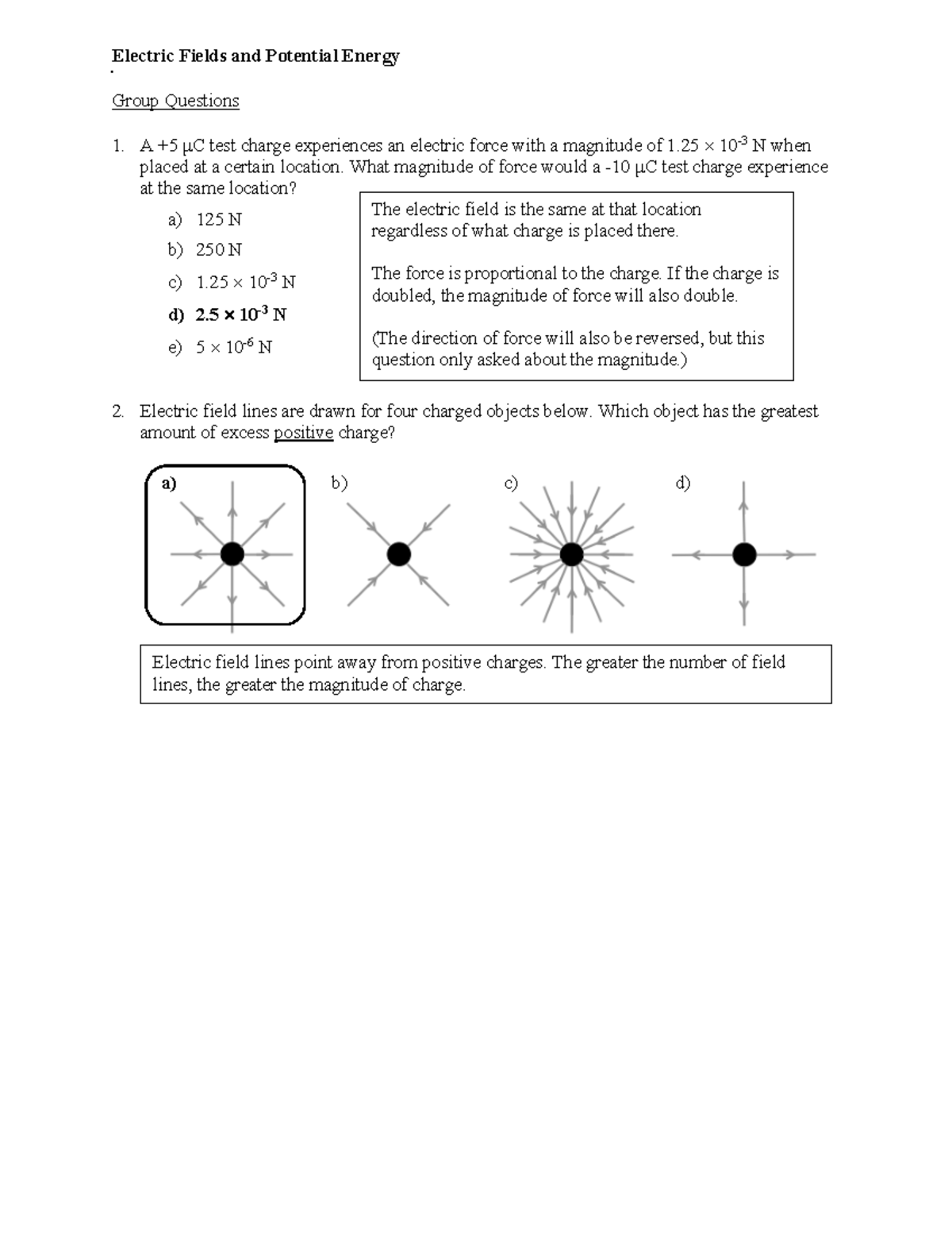 Electric Fields and Potential Energy: Concepts & Exercises (PHYS 101 ...