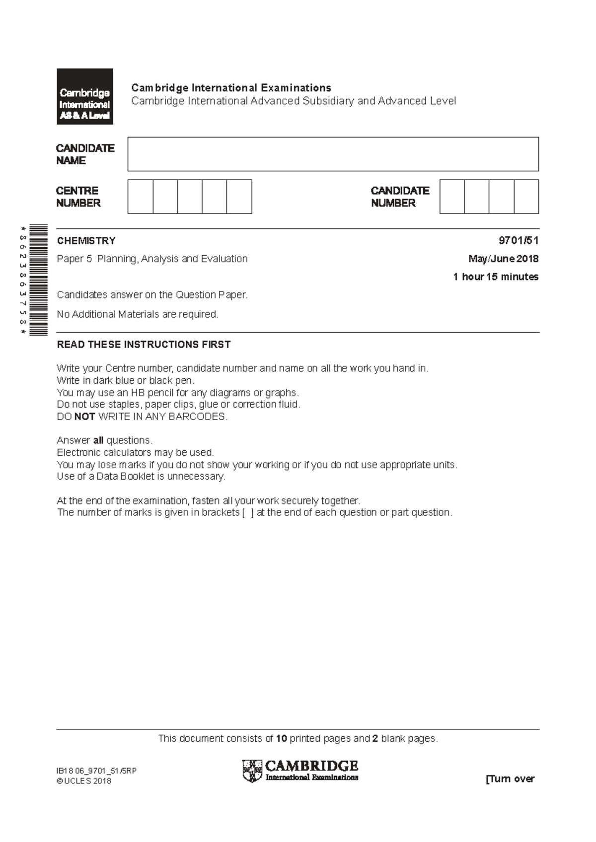 9701/51/18 Paper 5 Planning & Analysis Exam Guide - Studocu