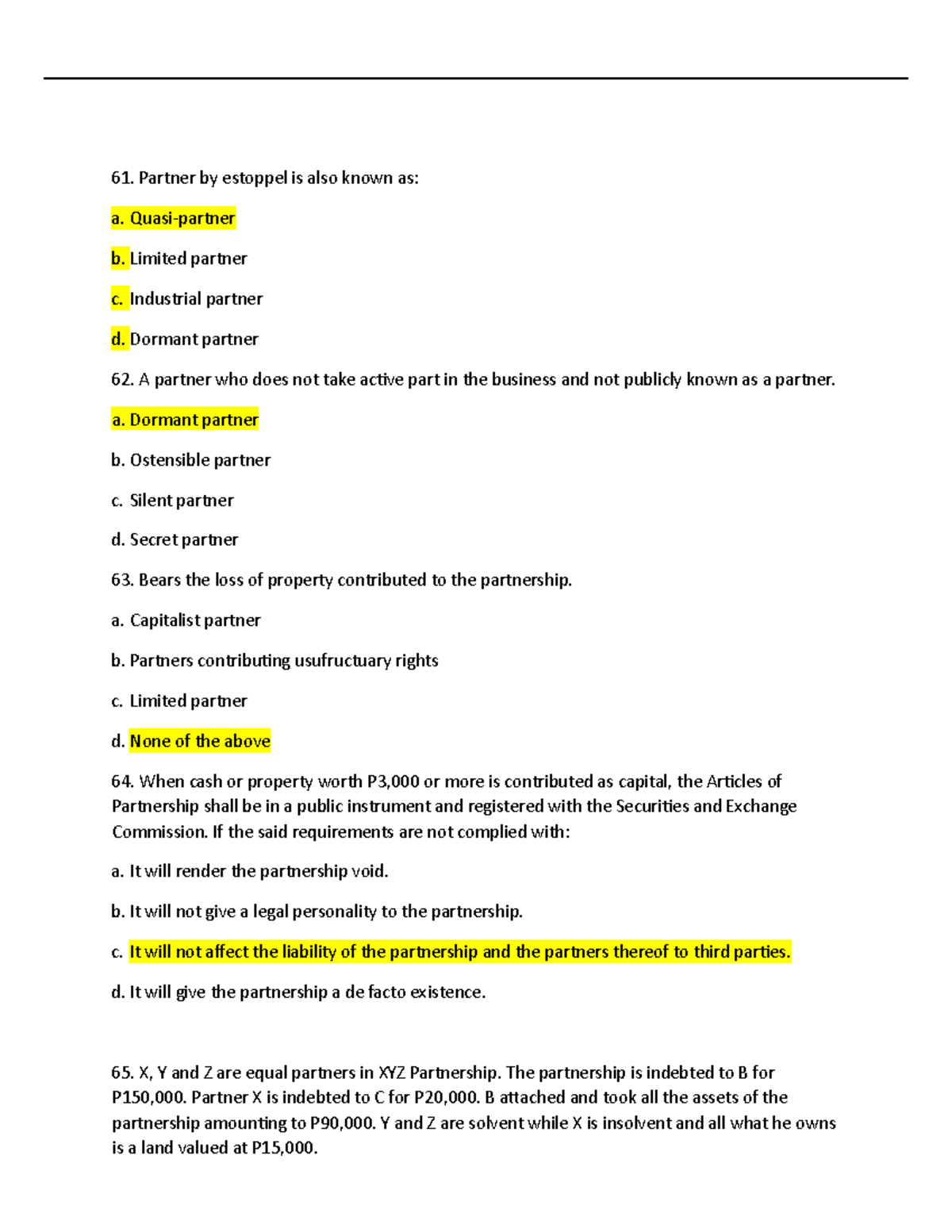LAW 3 - Lecture Notes - Partner by estoppel is also known as: a. Quasi ...