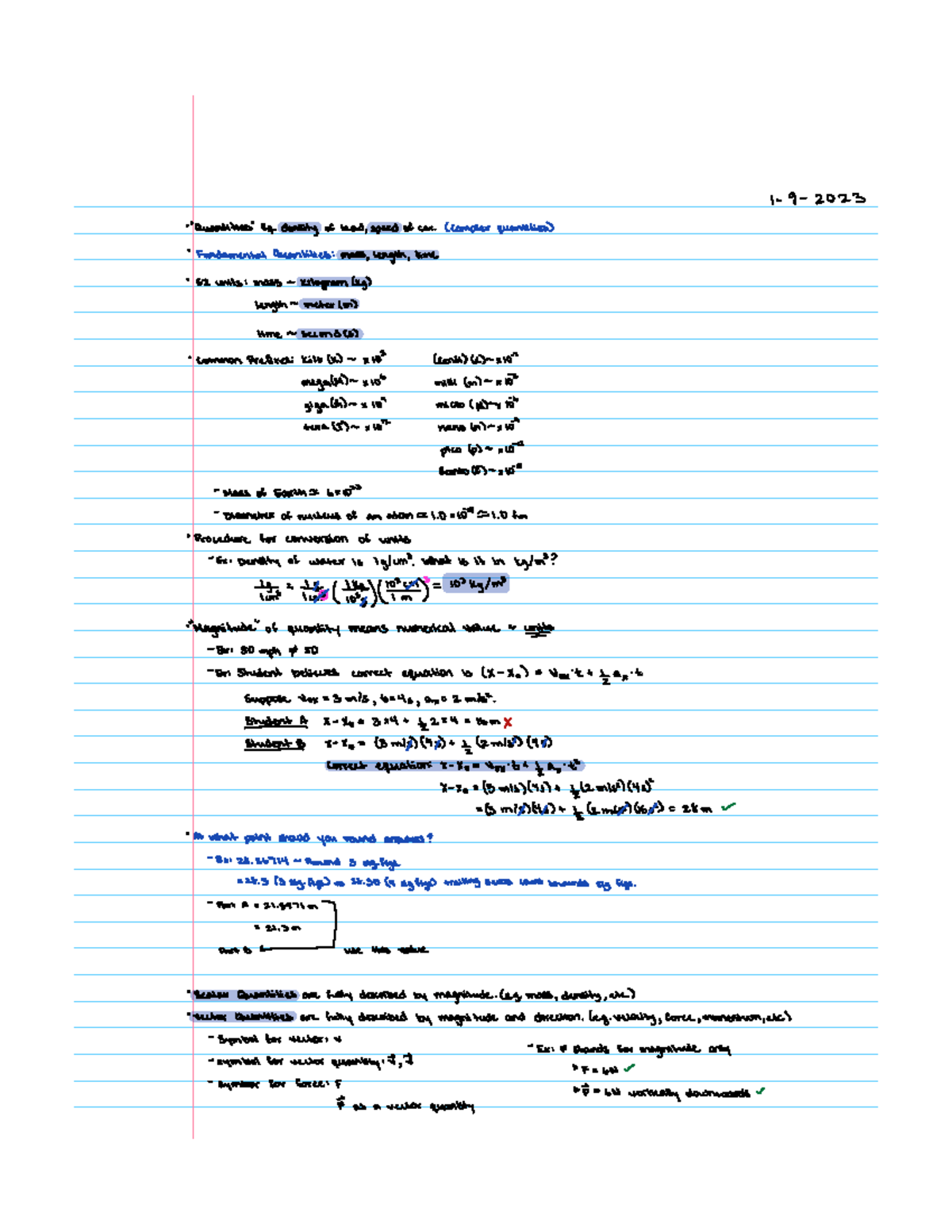 Physics 101: Class Notes for Exam 1 on Quantities and Vectors - Studocu