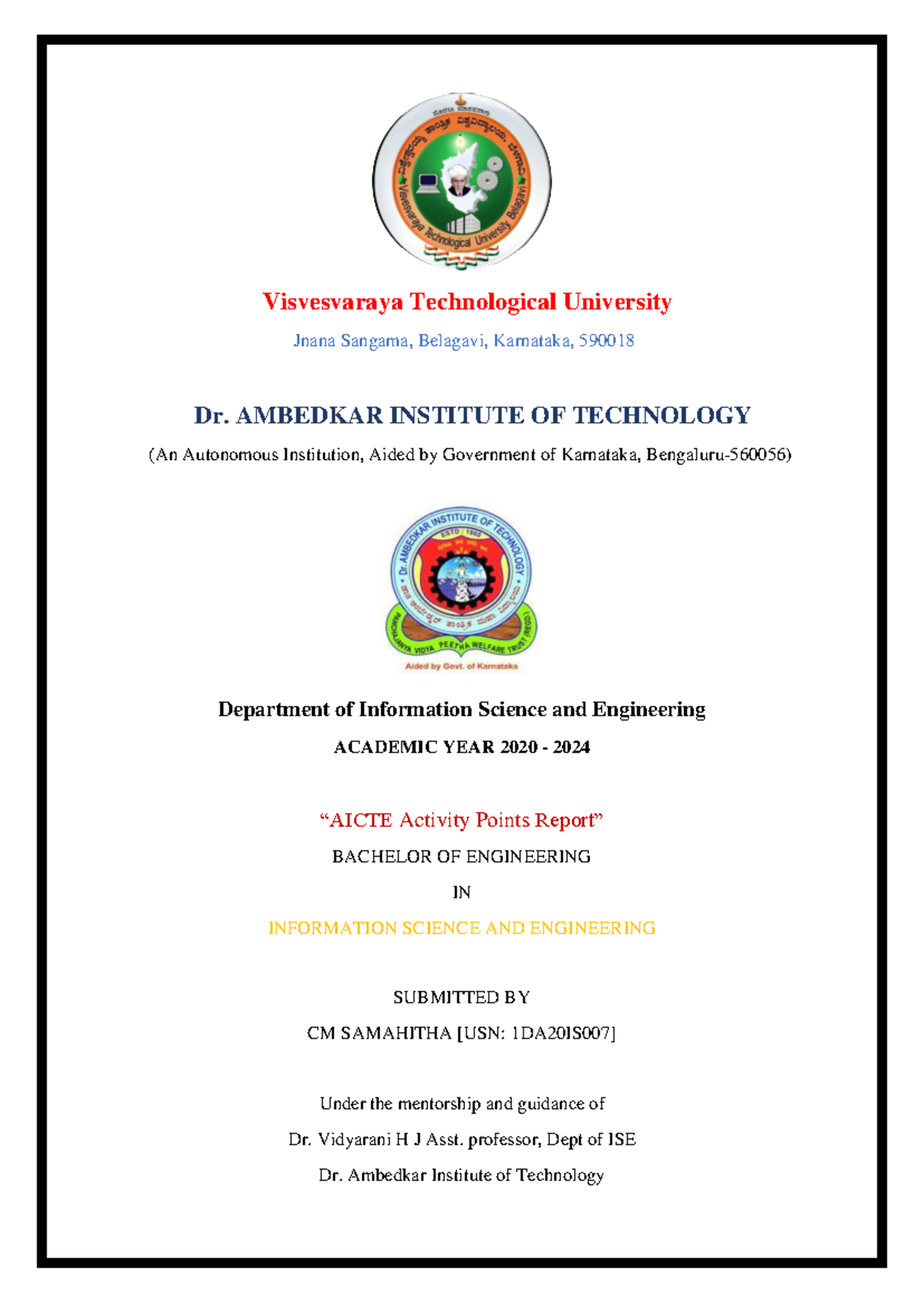 Aicte Activity Points Report Final Print - Visvesvaraya Technological ...