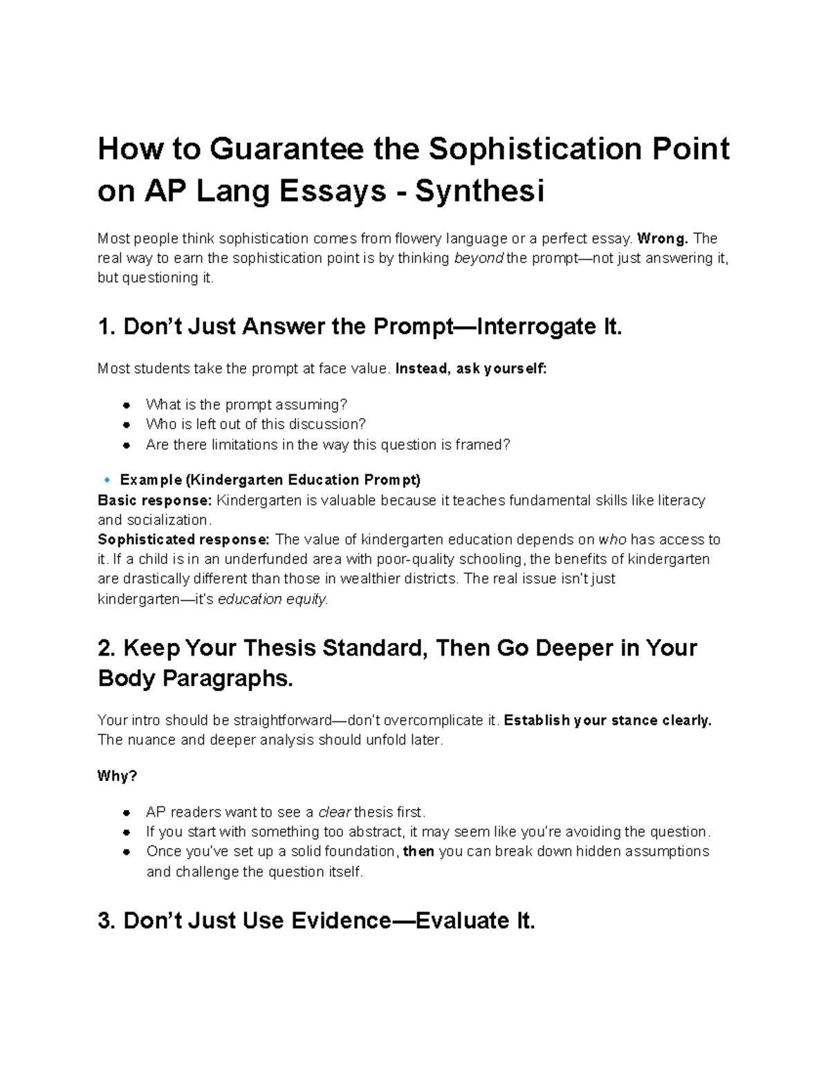 AP Lang Essay Tips: Earning the Sophistication Point Checklist - Studocu
