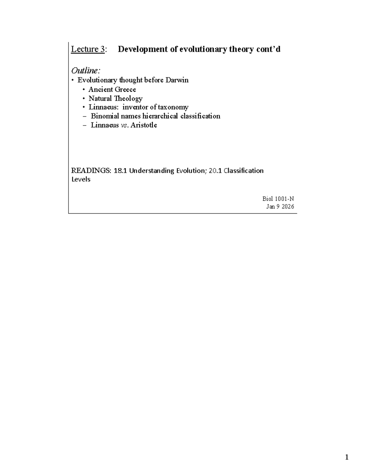 BIOL1001N Lecture 3: Evolutionary Theory Development Overview - Studocu