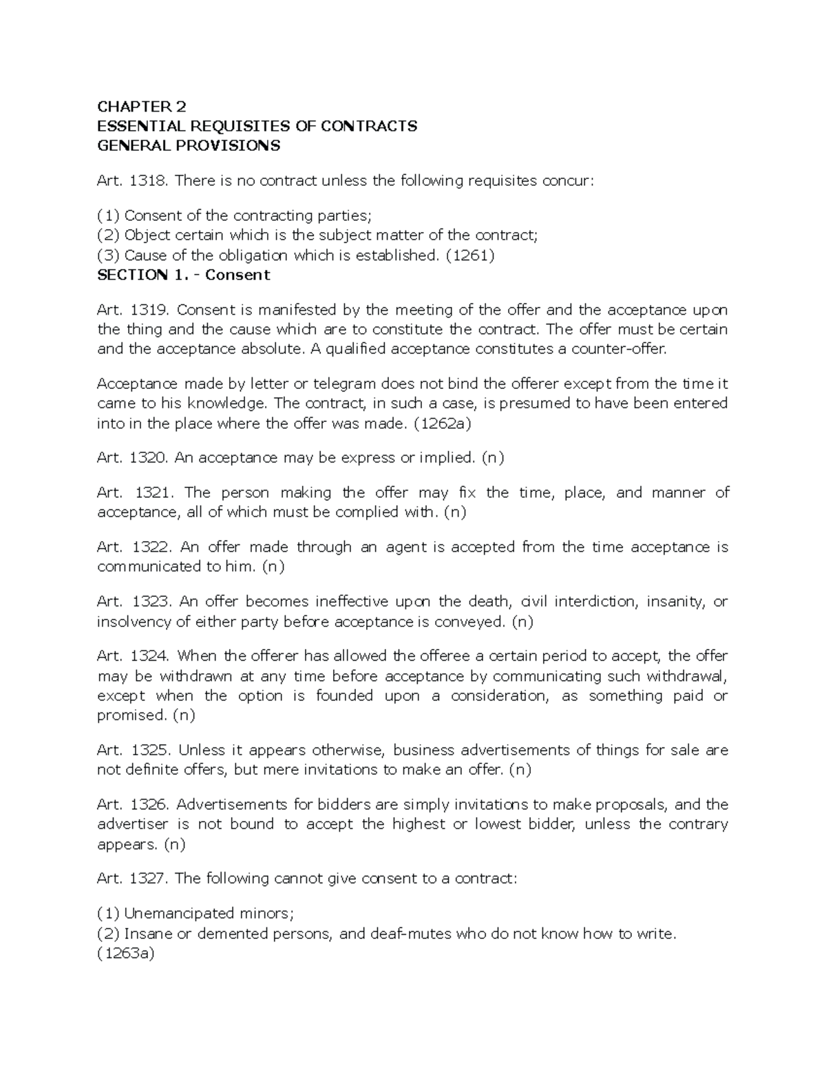 CHAPTER 2 & 3: ESSENTIAL REQUISITES & FORMS OF CONTRACTS (CIVIL LAW ...