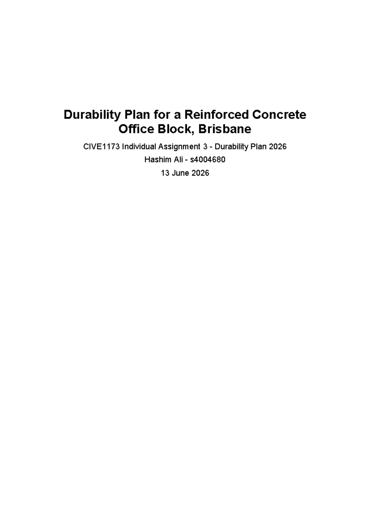 CIVE1173 A3 Durability Plan for Reinforced Concrete Office Block - Studocu