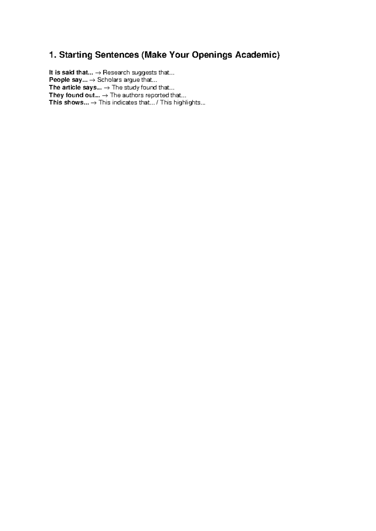 Academic Writing Cheat Sheet: Key Phrases & Sentence Starters - Studocu