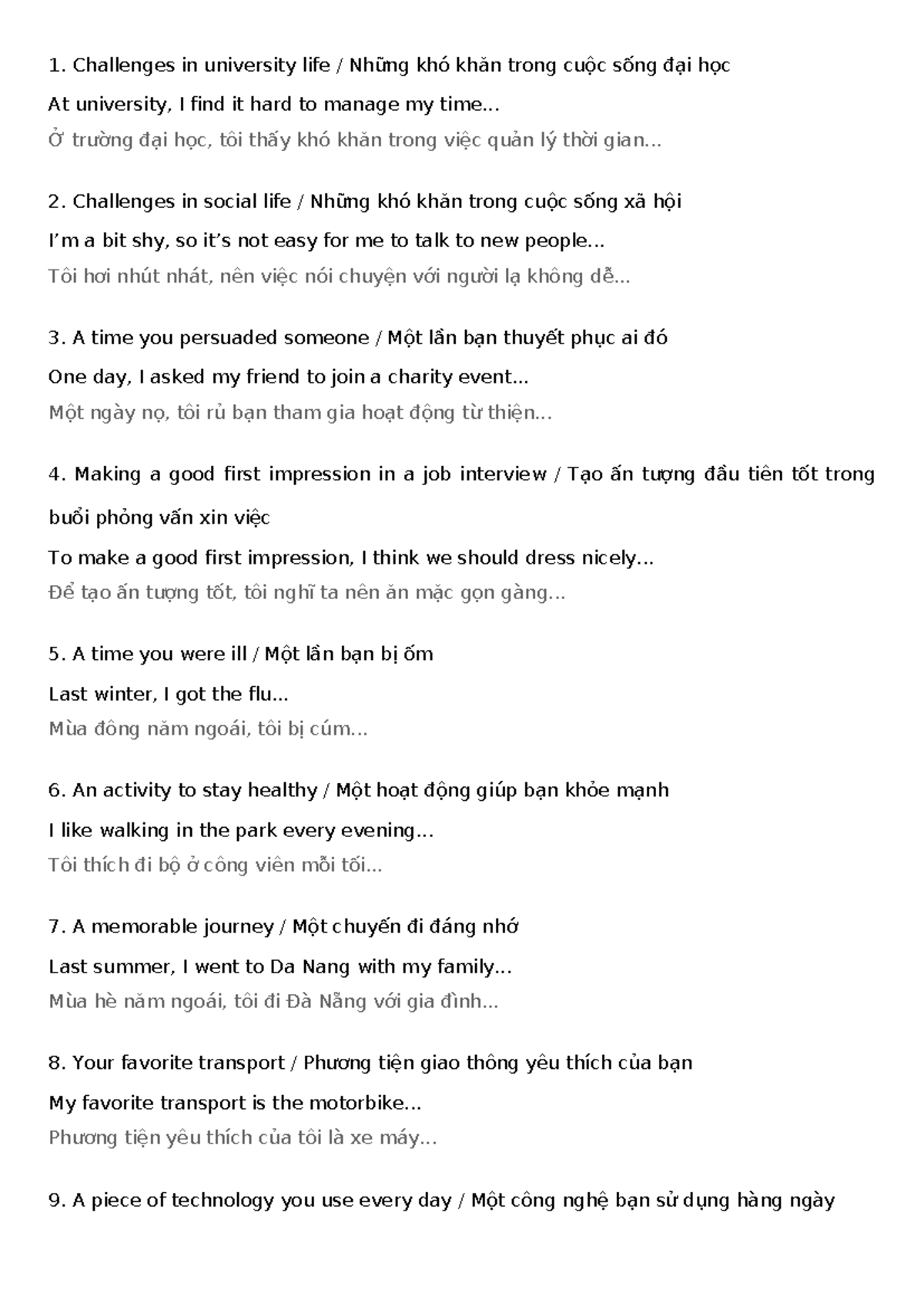 19 Easy English Speaking Topics with Translations for Practice - Studocu