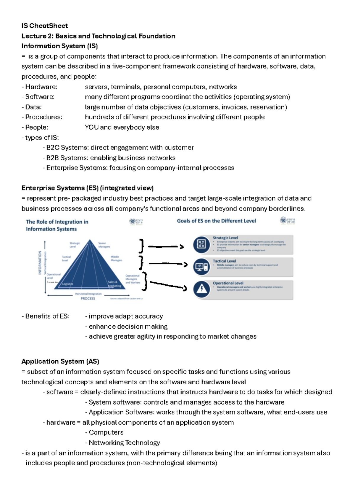 Information Systems Cheat Sheet - IS CheatSheet Lecture 2: Basics and ...