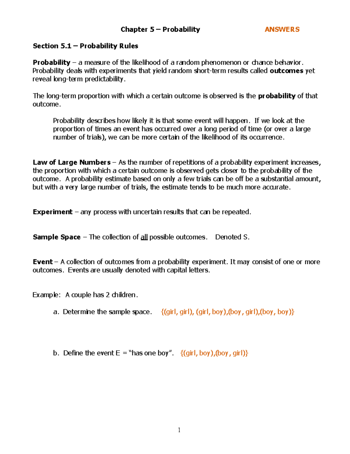 1342 Probability Notes: Chapter 5.1 & 5.2 Summary and Answers - Studocu