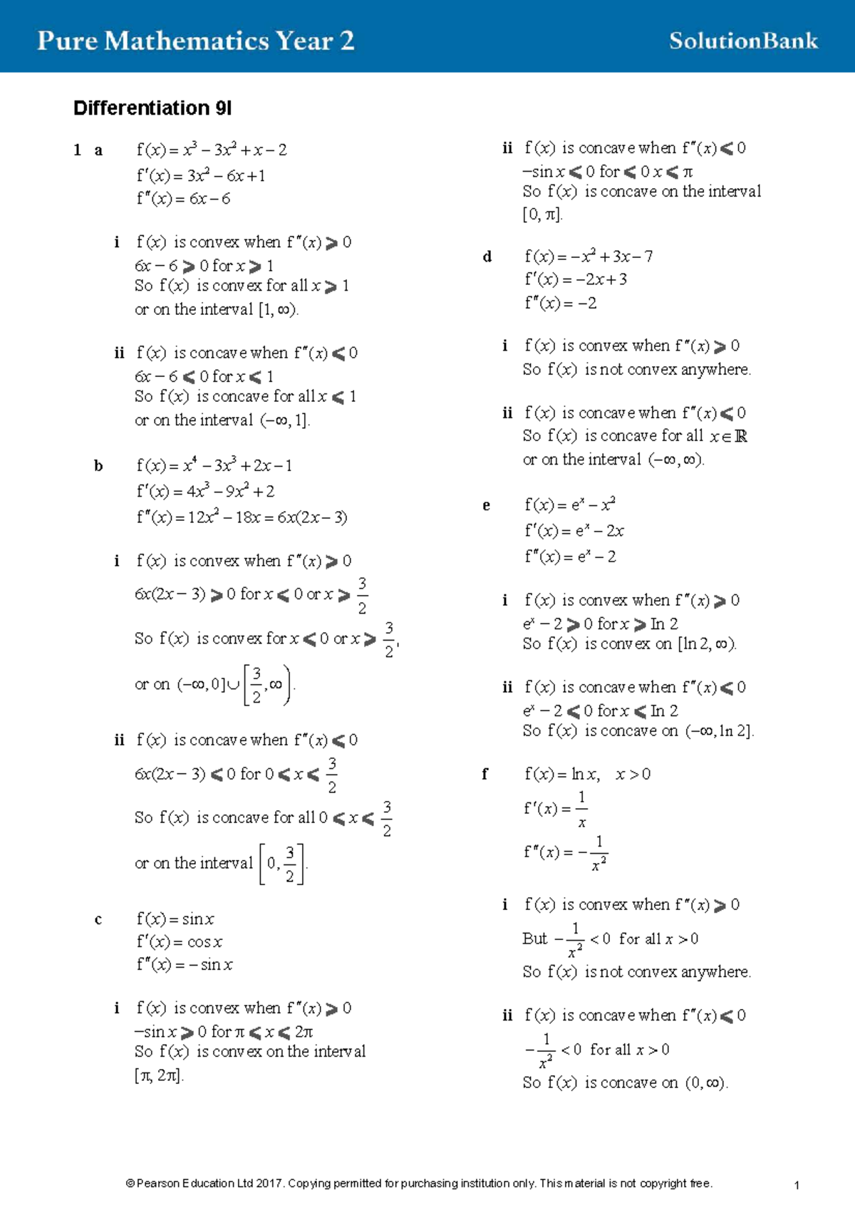 Alevelsb P2 Ex9I - Concavity and Convexity Analysis - Studocu