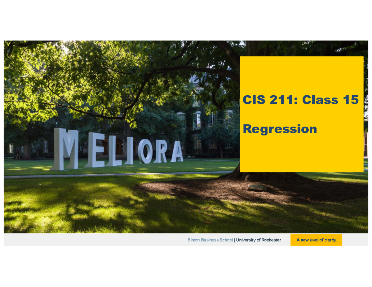 CIS 211: Class 15 - Regression Analysis Overview and Tools - Studocu