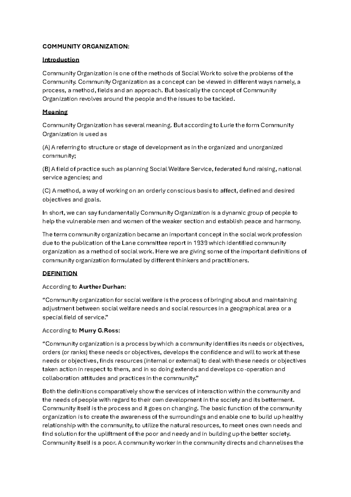 Basics of Community Organization in Social Work (SW101) - Study Notes ...