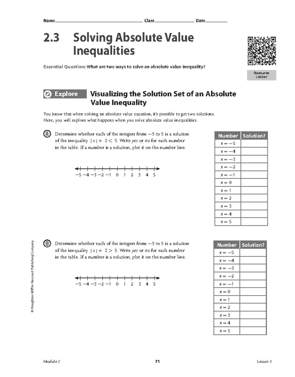 Module 2 Lesson 3: Exploring Solutions to Absolute Value Inequalities ...