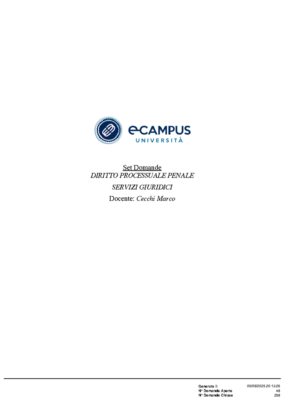 Set Domande: DIRITTO PROCESSUALE PENALE - SERVIZI GIURIDICI (Docente ...