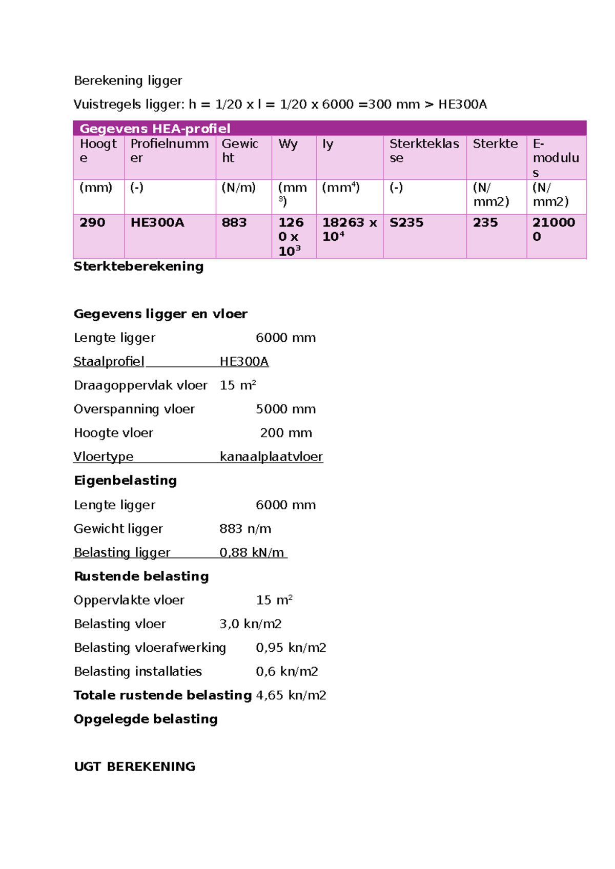 Berekeningen voor Ligger en Vloerconstructies - Courscode BGT - Studeersnel