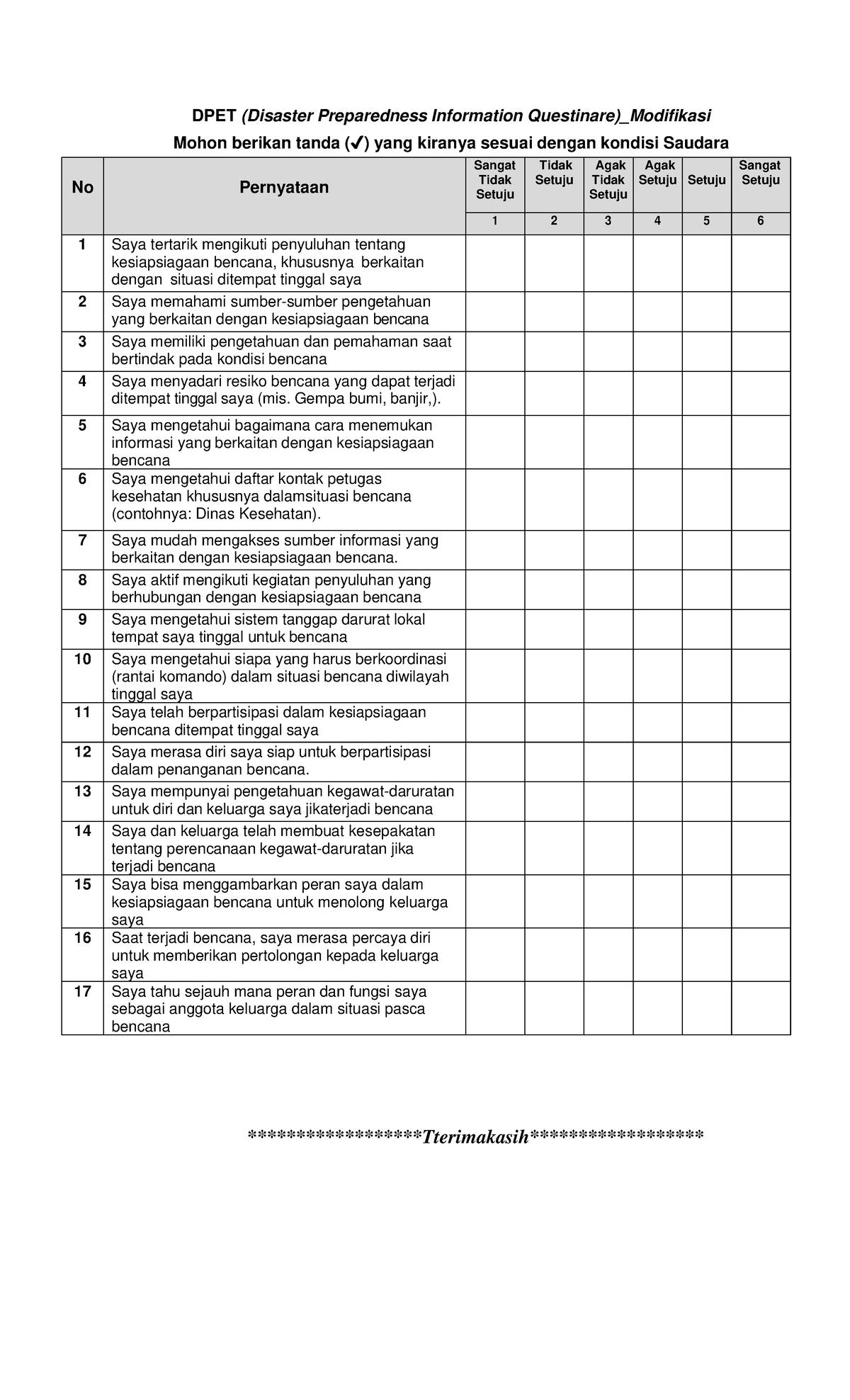 Kuesioner DPET - Kesiapsiagaan Bencana dalam Keperawatan - Studocu